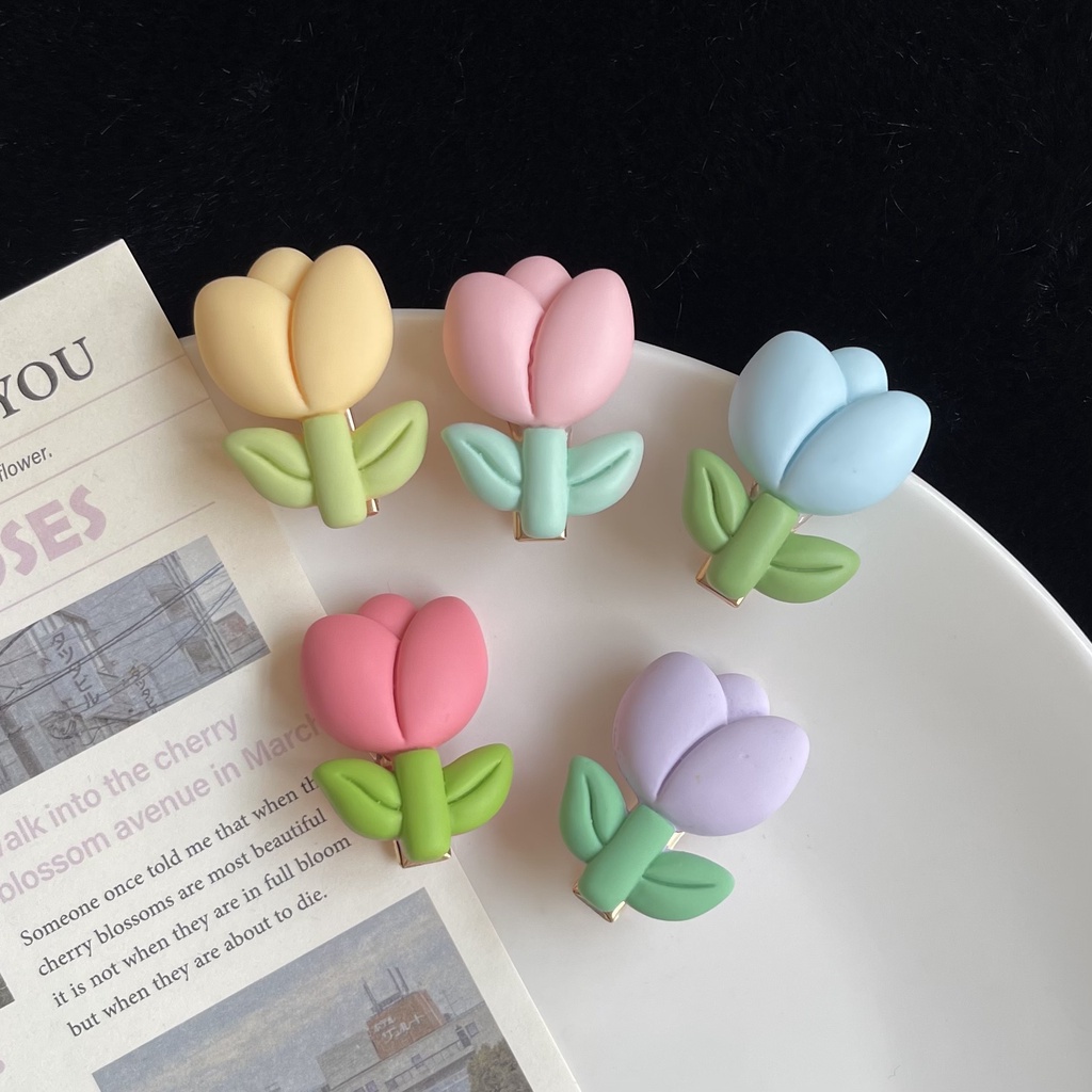 Colorful Flower Hairpin Korean Sweet and Cute Colorful Tulip Hairpin ...