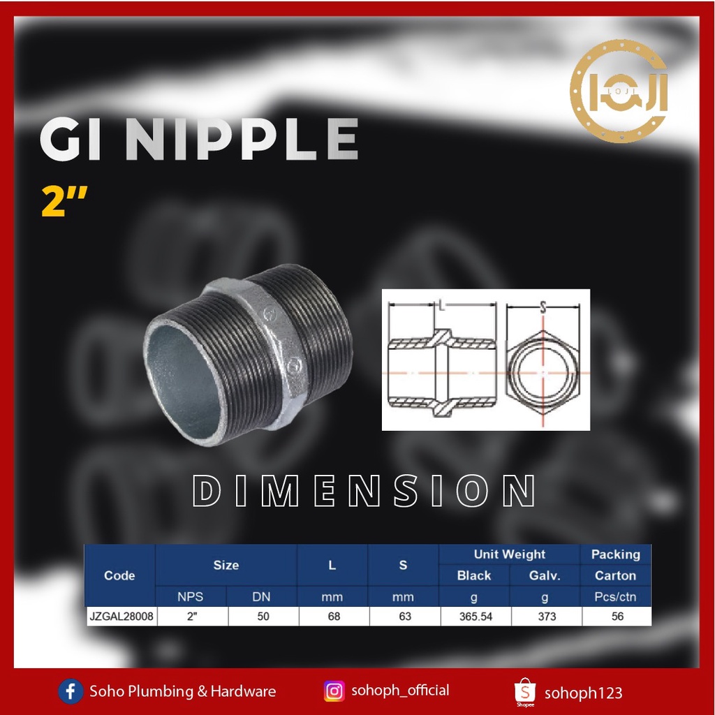 LOJI Gi Nipple Gi Reducer Nipple Iron Besi Pipe Fitting Lock Nut SocketPlug Endcap Nipple Valve ...