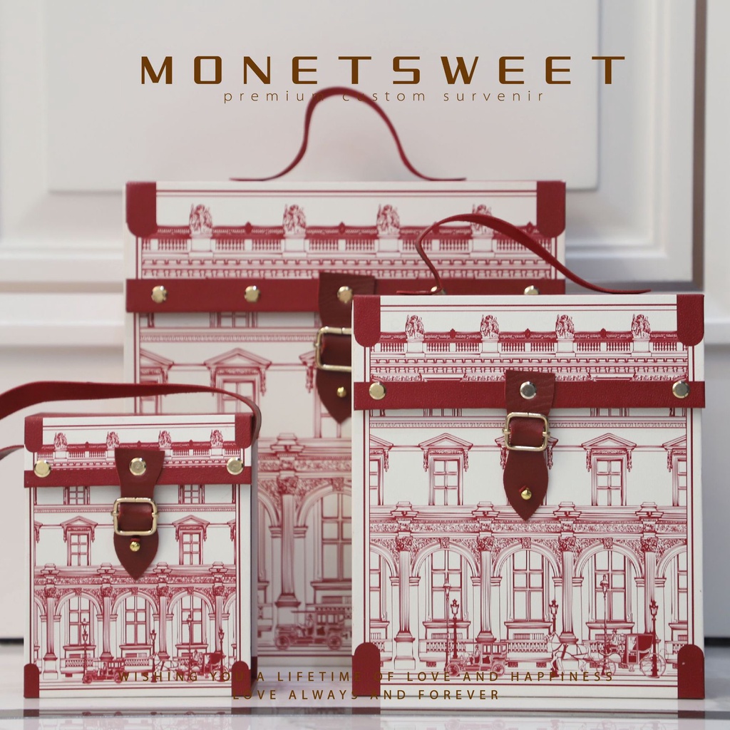 European Architecture Red Creative Portable Wedding Empty Candy Box ...