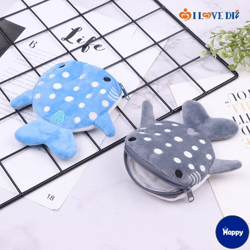 HS Women Plush Shark Coin Purse/Funny Cartoon Small Whales Wallet/Cute ...