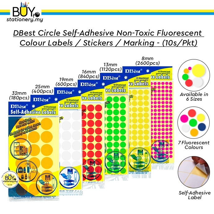 DBest Circle Self Adhesive Sticker Label Marking Fluorescent Colour Dot ...