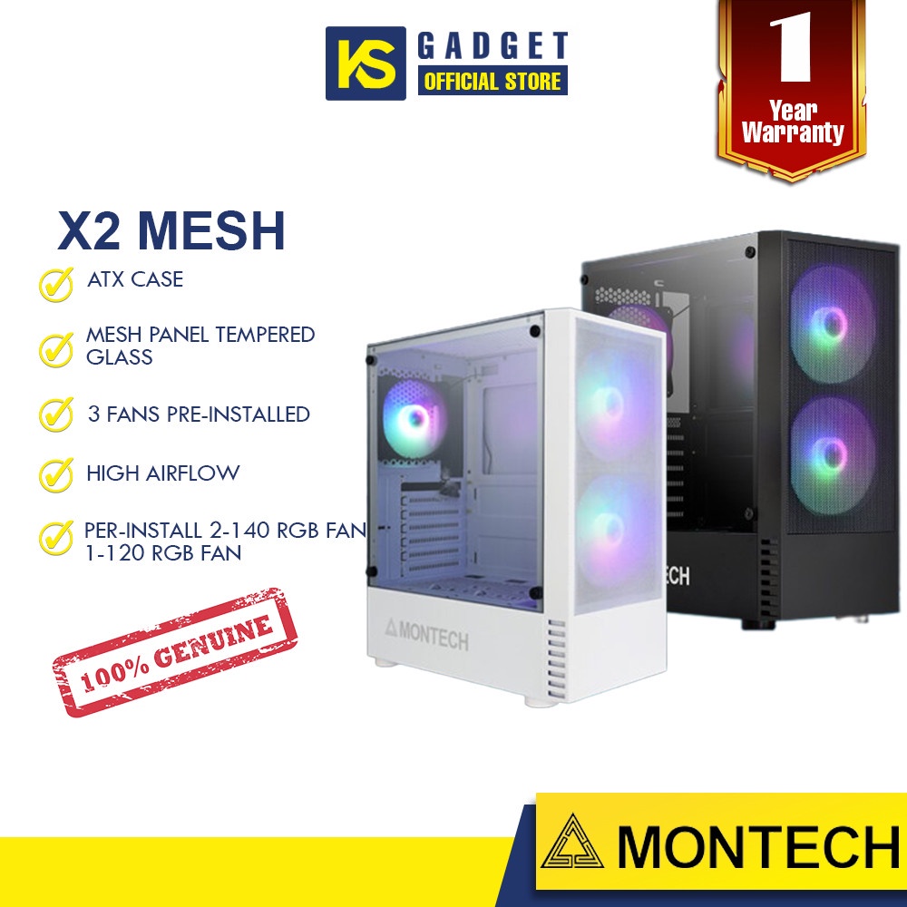 Montech X2 MESH Black Compact ATX Mid Tower Mesh Front Panel 2 x 140mm ...