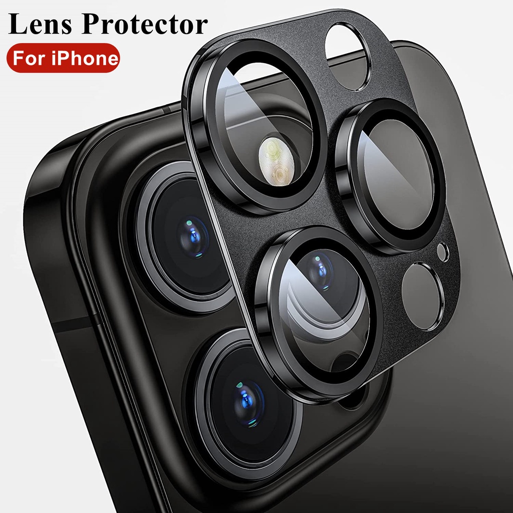 Full Cover Metal Camera Lens Protector on For IPhone 14 15 ProMax Tempered Glass for IPhone 11 ...