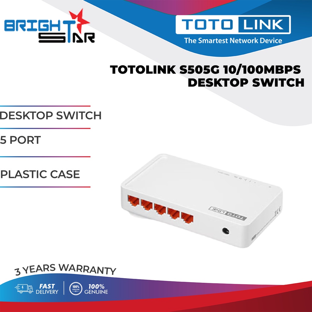 TOTOLINK S505 10/100MBPS DESKTOP SWITCH / 5 PORT / PLASTIC CASE / 3YR ...