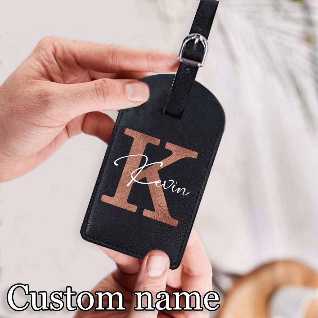 Personalised Initial with Name Monogram Luggage Tag PU Leather for Suitcase Baggage Handbag Tags ...
