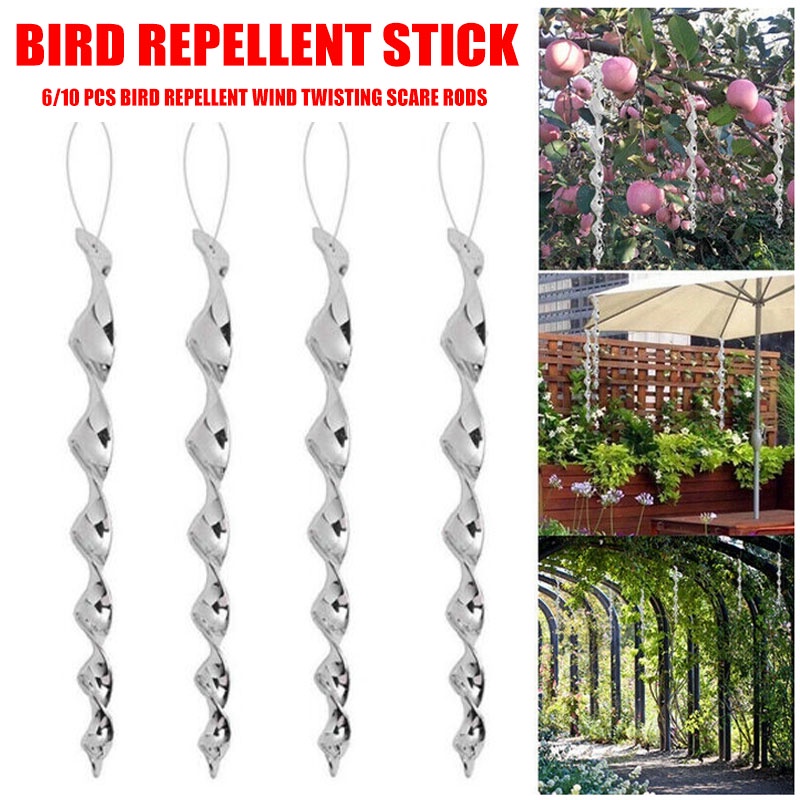 【6/10 PCS】 Bird Repellent Scare Rods Reflective Rotating Spiral ...