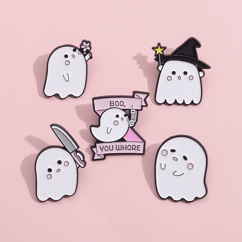 Boo Ghost Enamel Pins Brooches Halloween Spooky Ghost Brooch Lapel ...
