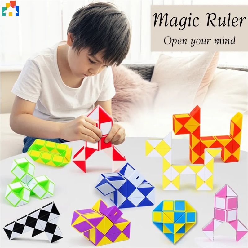 Creative Premium Plastic Qiyi Magic Snake Ruler Toy 24 Blocks Fidget ...