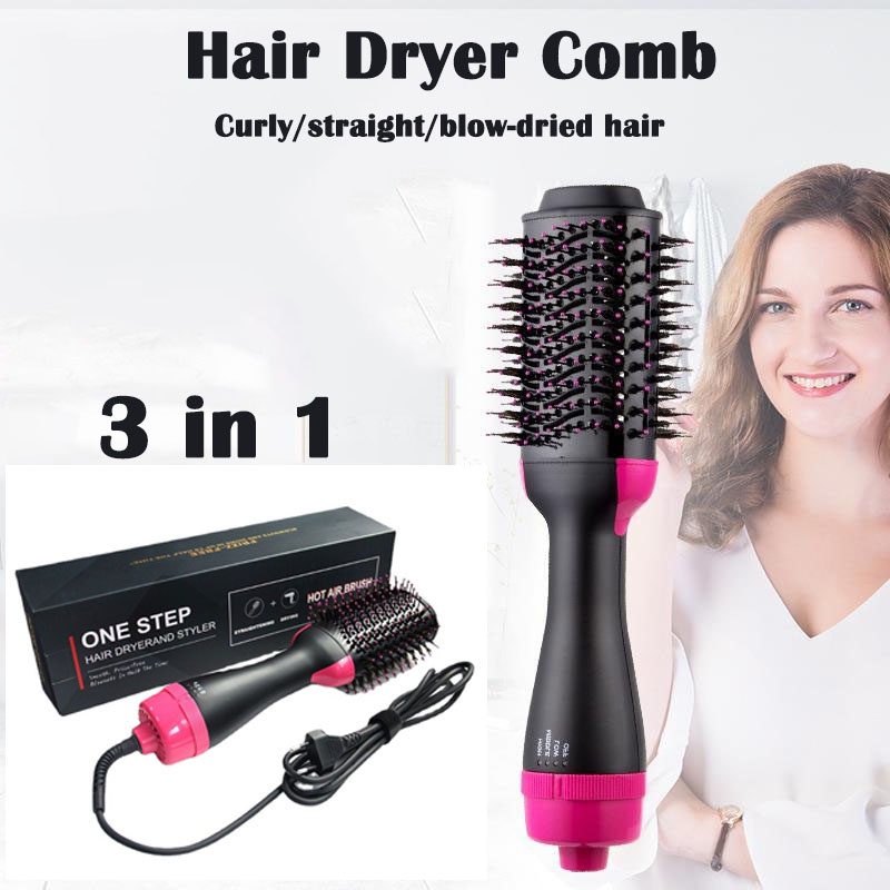 3 in 1 Hair Dryer Comb Negative Ion Hot Air Dryer Curly/straight Hair ...