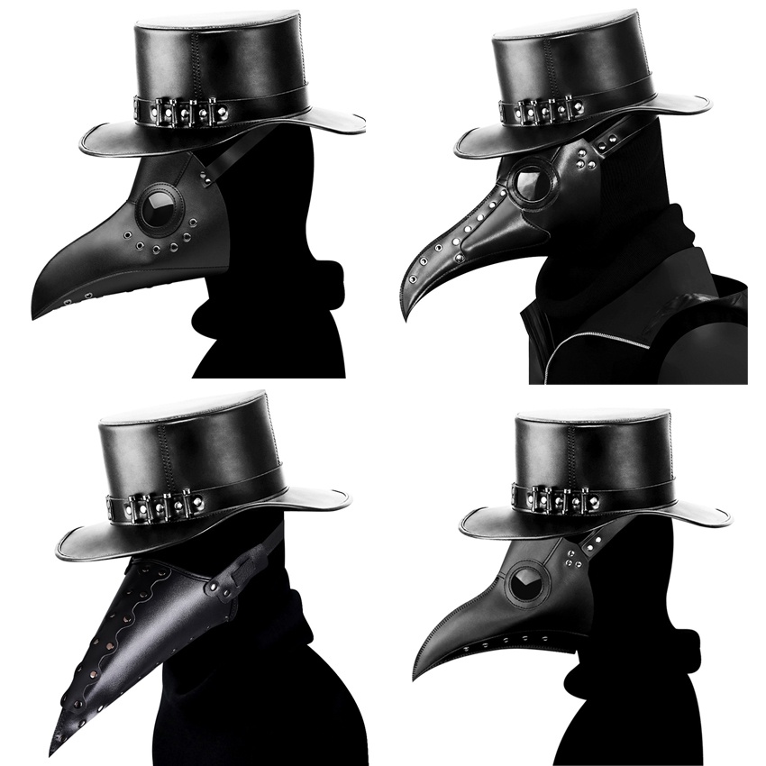 PLAGUE DOCTOR MASK LEATHER IN BLACK BEAK MASK PLAGUE HALLOWEEN MASK ...