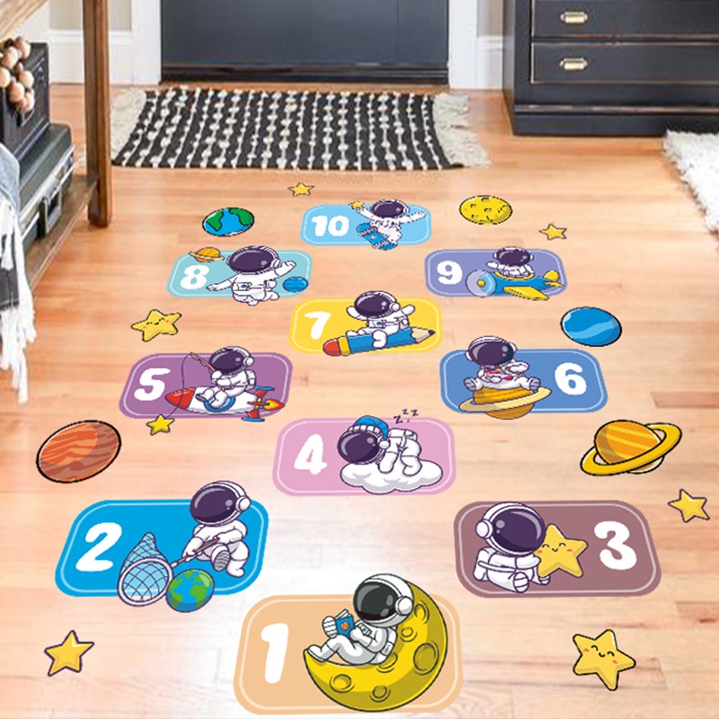 Hopscotch Games Cartoon Astronaut Galaxy Planets Design PVC Wall Art ...