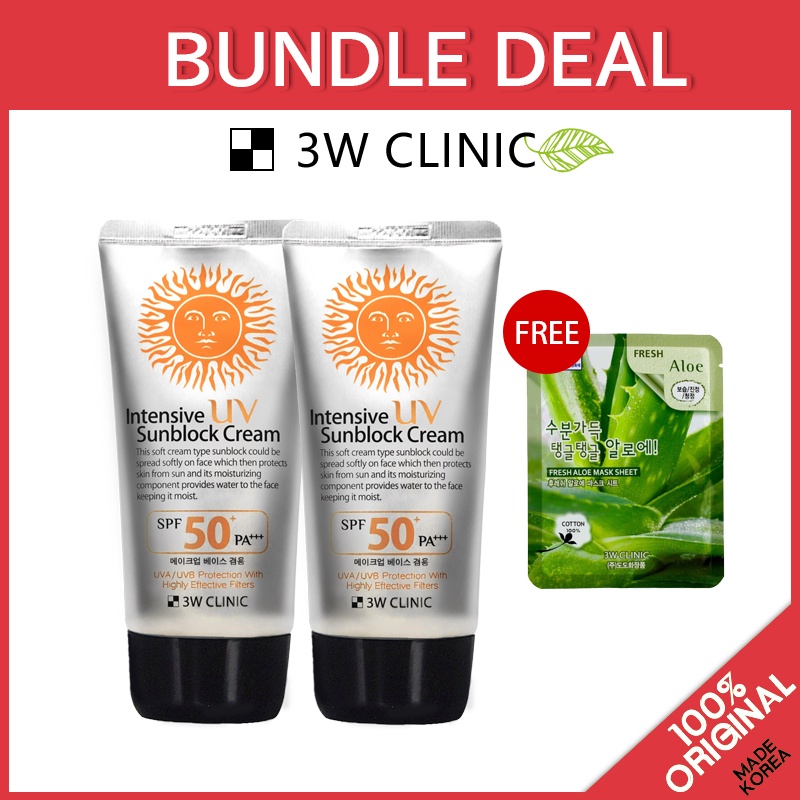 2PCS 3W CLINIC Sunscreen 防曬霜 Intensive UV Sunblock Sun Cream SPF50+ PA ...