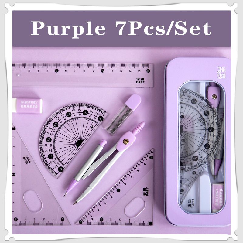 7pcs/set Ruler Compass Pencil Set Geometry Maths Student Drawing ...