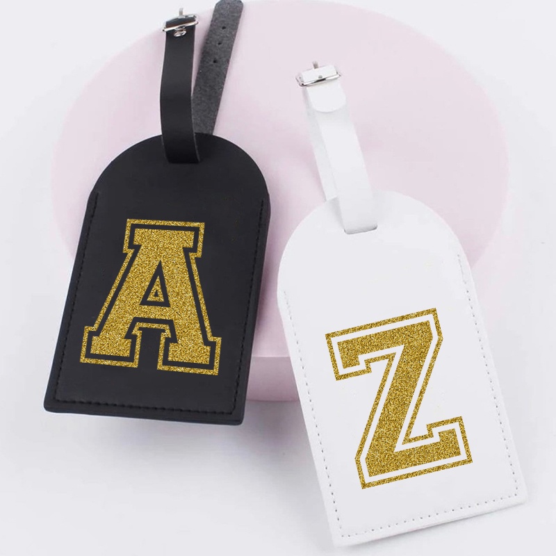 Golden Letter A-Z Luggage Tag Black and White Suitcase Baggage Handbag ...