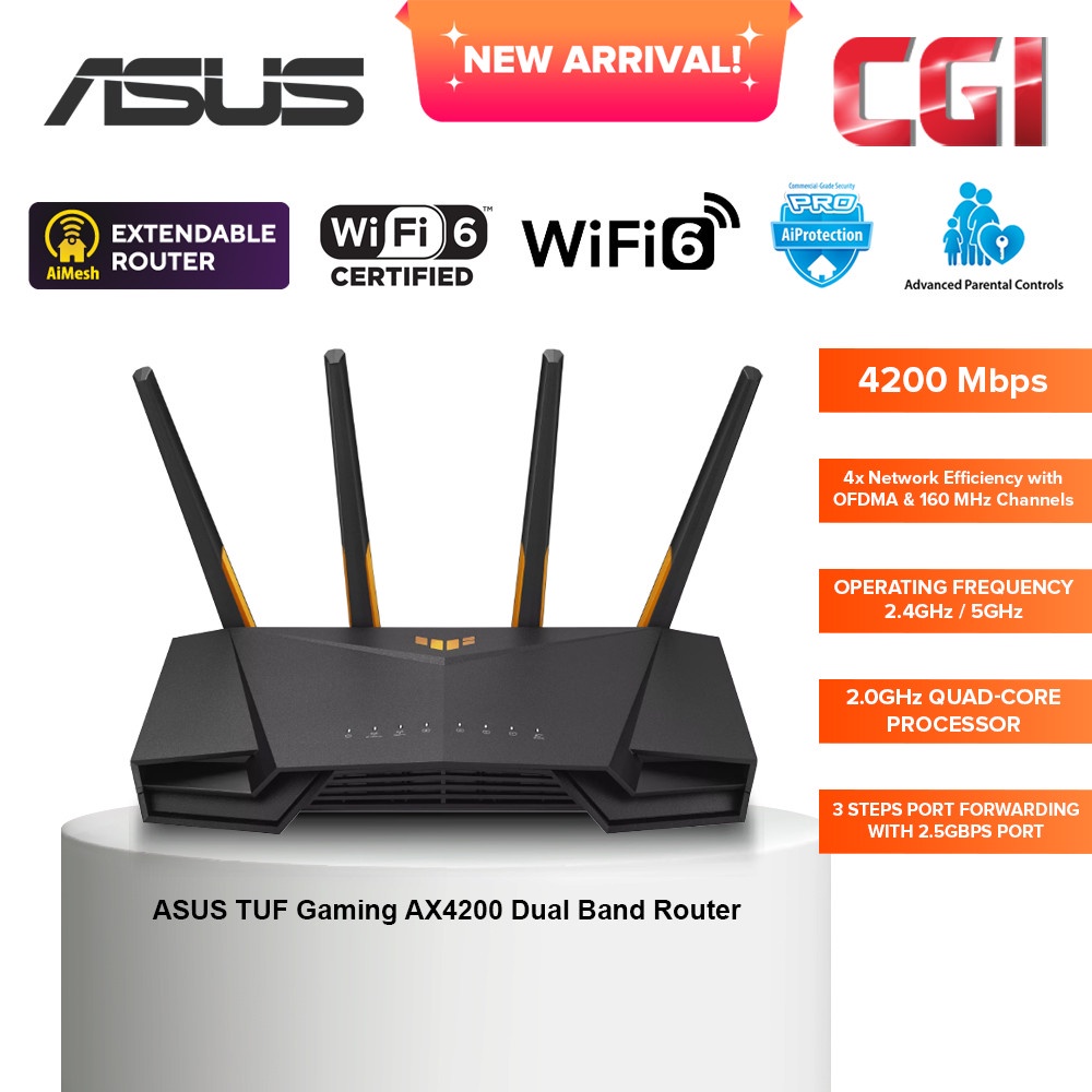 Asus Gaming TUF-AX4200 4200Mbps Dual Band WiFi 6 Multi-Gigabit VPN ...
