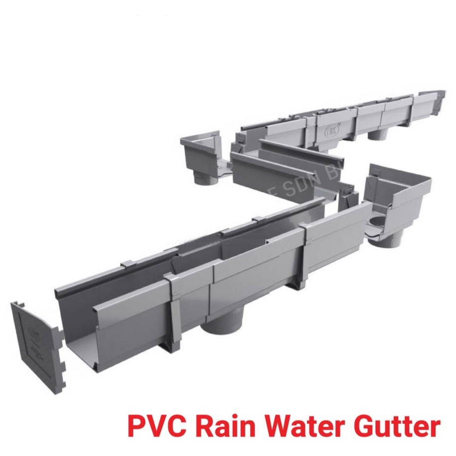PVC Rain Water Gutter PVC GUTTER Meter FITTING GREY (PIPE SALUR AIR ...