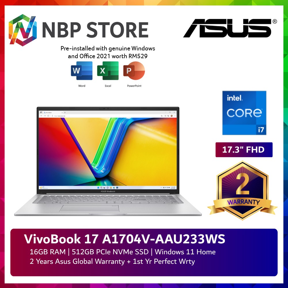 Asus VivoBook 17 A1704V-AAU233WS 17.3'' FHD Laptop Cool Silver ( I7 ...