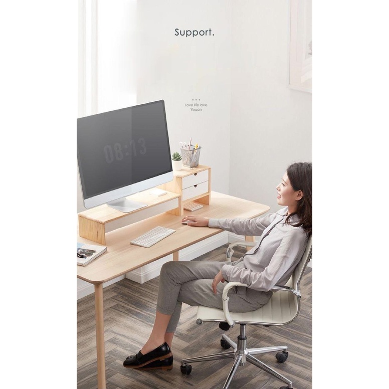 [Ready Stock] TOPFINE Wooden Monitor Stand PC Monitor Stand with Drawer ...