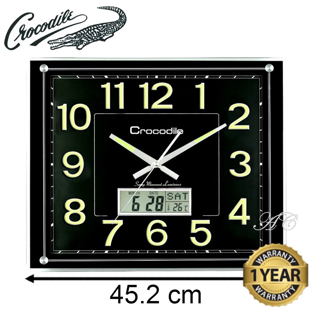 100% ORIGINAL CROCODILE Silent Sweep Luminous Analogue Digital Wall ...