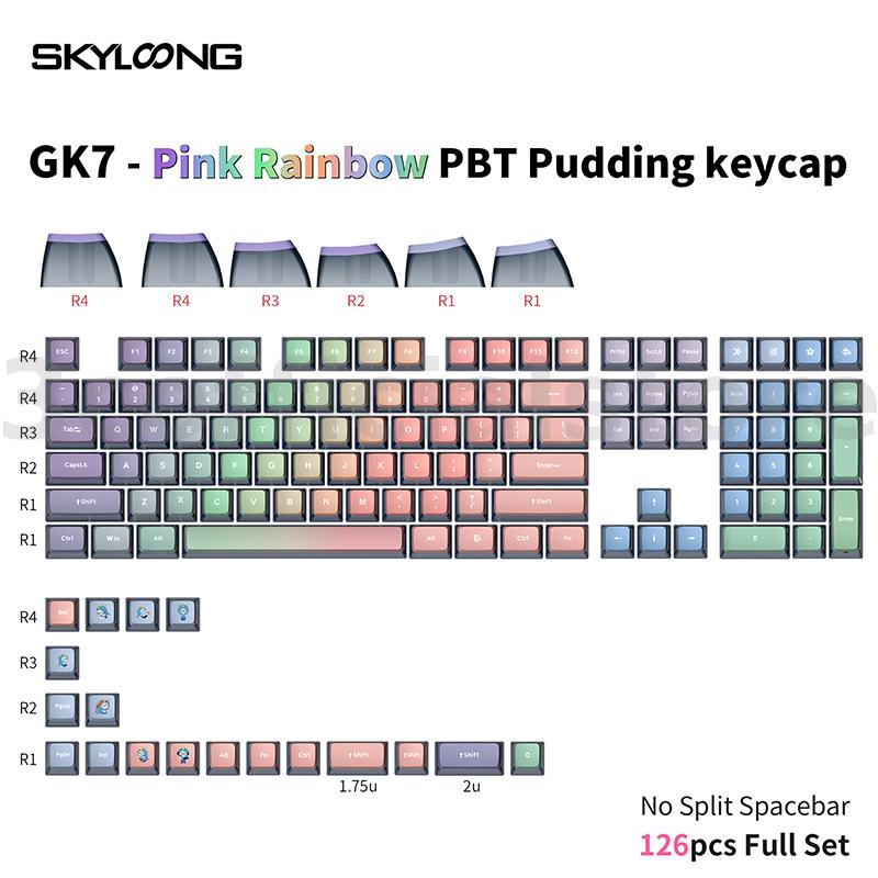 SKYLOONG 126 Keys Pink Rainbow GK7 PBT Pudding Keycap Sides Shine ...