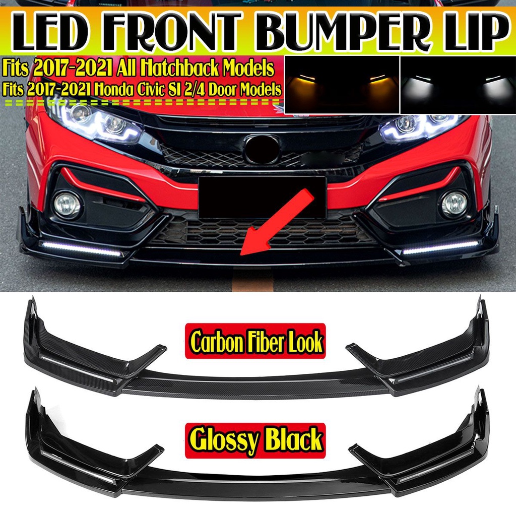 Car Front Bumper Lip Splitter Diffuser Lip Body Kit Spoiler With LED ...