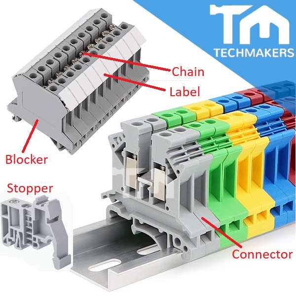 UK2.5B DIN Rail (2.5mm Wire) Screw Type Rail Voltage Cable Terminal ...
