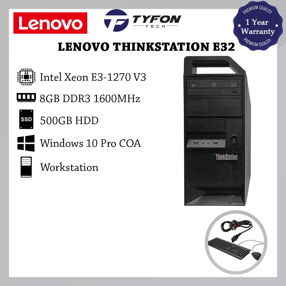 Lenovo Thinkstation E32 Intel Xeon E3-1270 V3 8GB DDR3 500GB HDD Win 10 Pro Desktop PC Computer ...