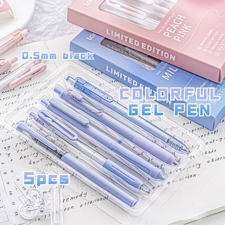 5Pcs/Set 0.5mm INS Press Pen Gel Black Ink Ballpen Set Smooth Quick ...