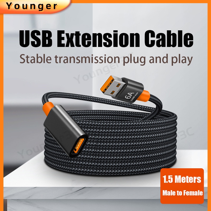 1.5M USB Extension Charging Cable Male To Female Extender Cord 6A ...