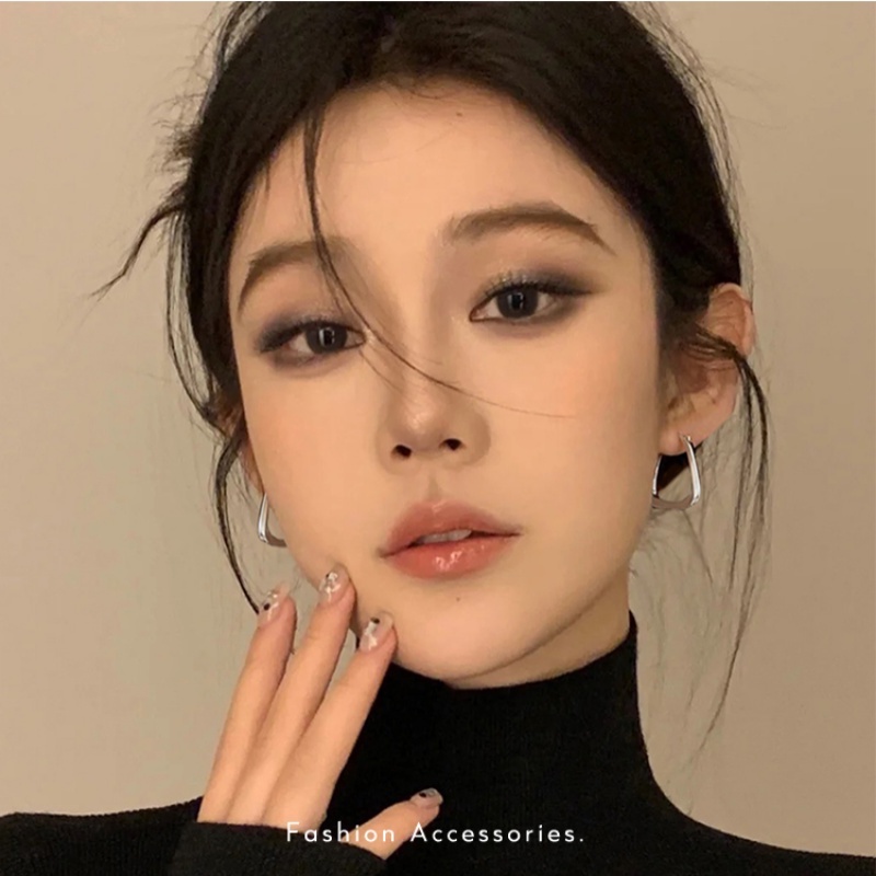 JOJO COCO Korean Fashion Style Hollow Square Silver Plated Hoop ...