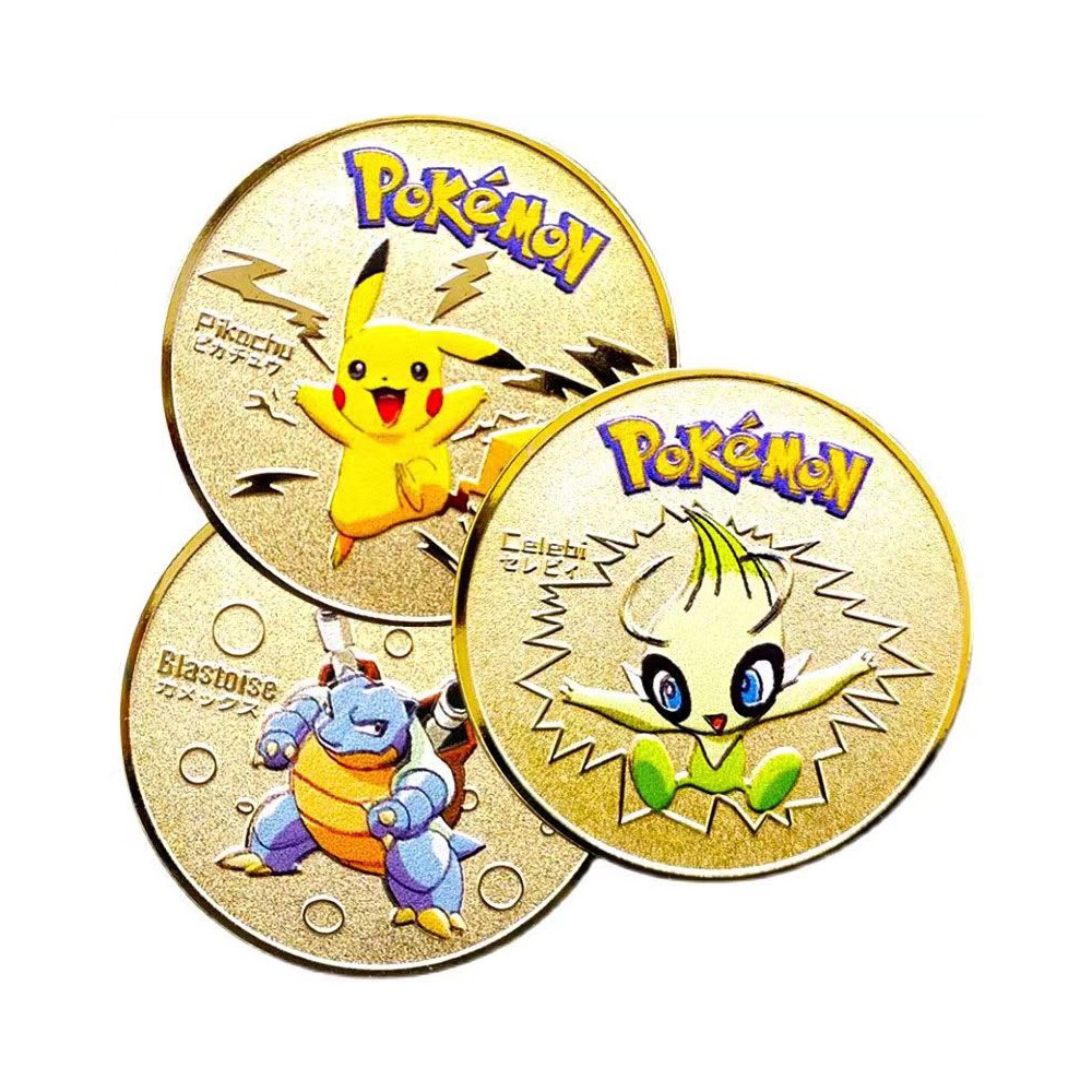Pokemon coin gold color Collectible TCG Coins gift for kids | Shopee ...