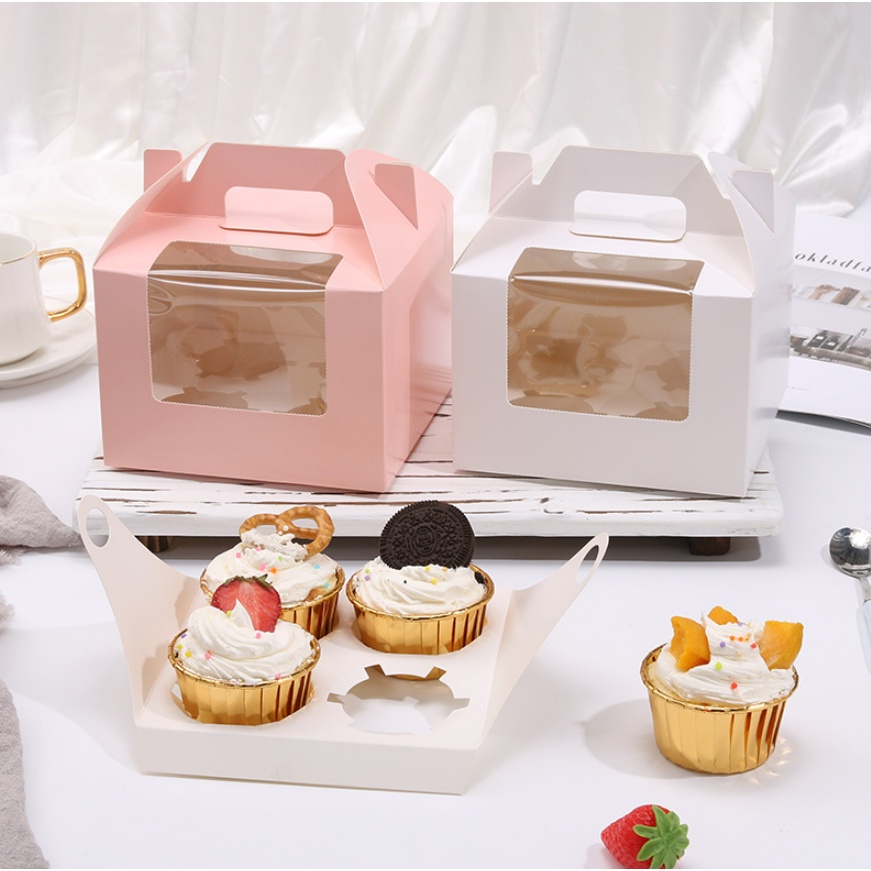 2-4pcs cupcake muffin box folding portable cup cake box window glass ...