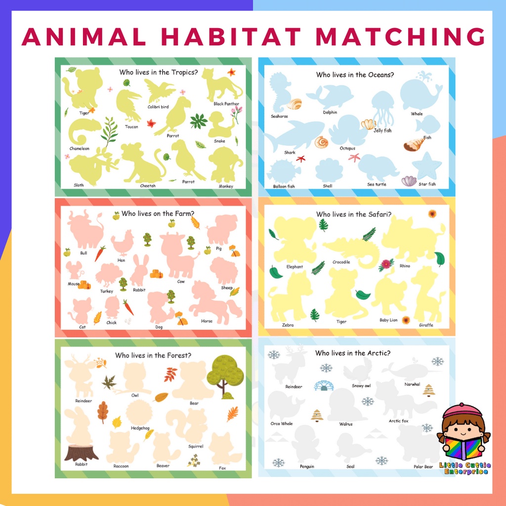 Animal Habitat Matching Busy Book for Toddlers Montessori Preschool ...