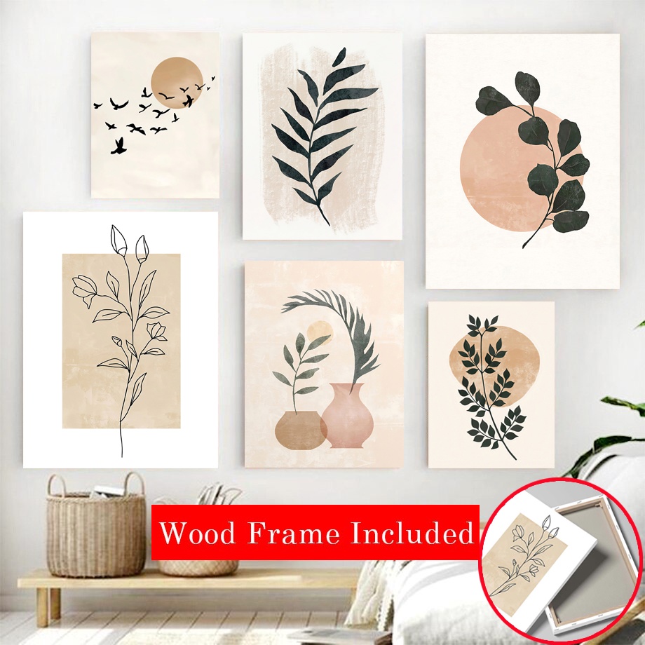 (With Frame) Boho Plant Leaf Sunbird Abstract Poster Print Boho Wall ...
