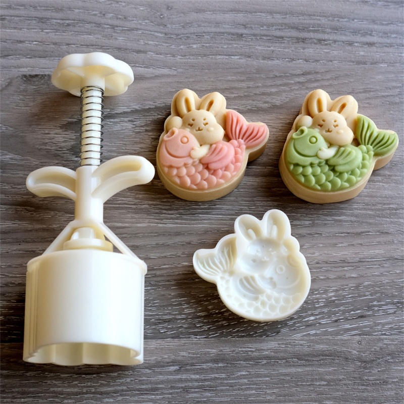 IVY Rabbit with Fish Shape Mooncake Moulds Hand Press Tools Plastic ...