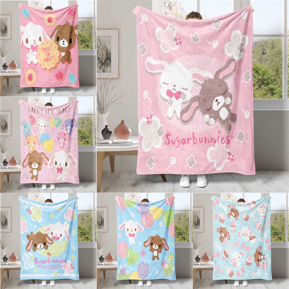 Cute Cartoon Sugarbunnies Flannel Blanket One Side Printing Flannel ...