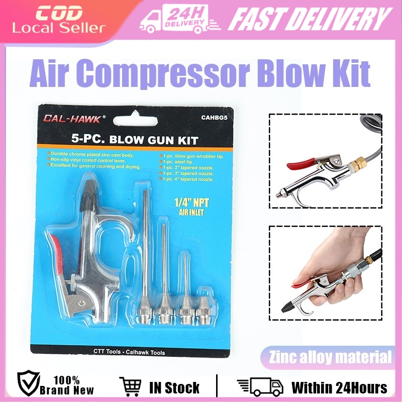 5Pcs/Set Air Compressor Blow Kit Nozzles Inflation Needle Spray Blower ...