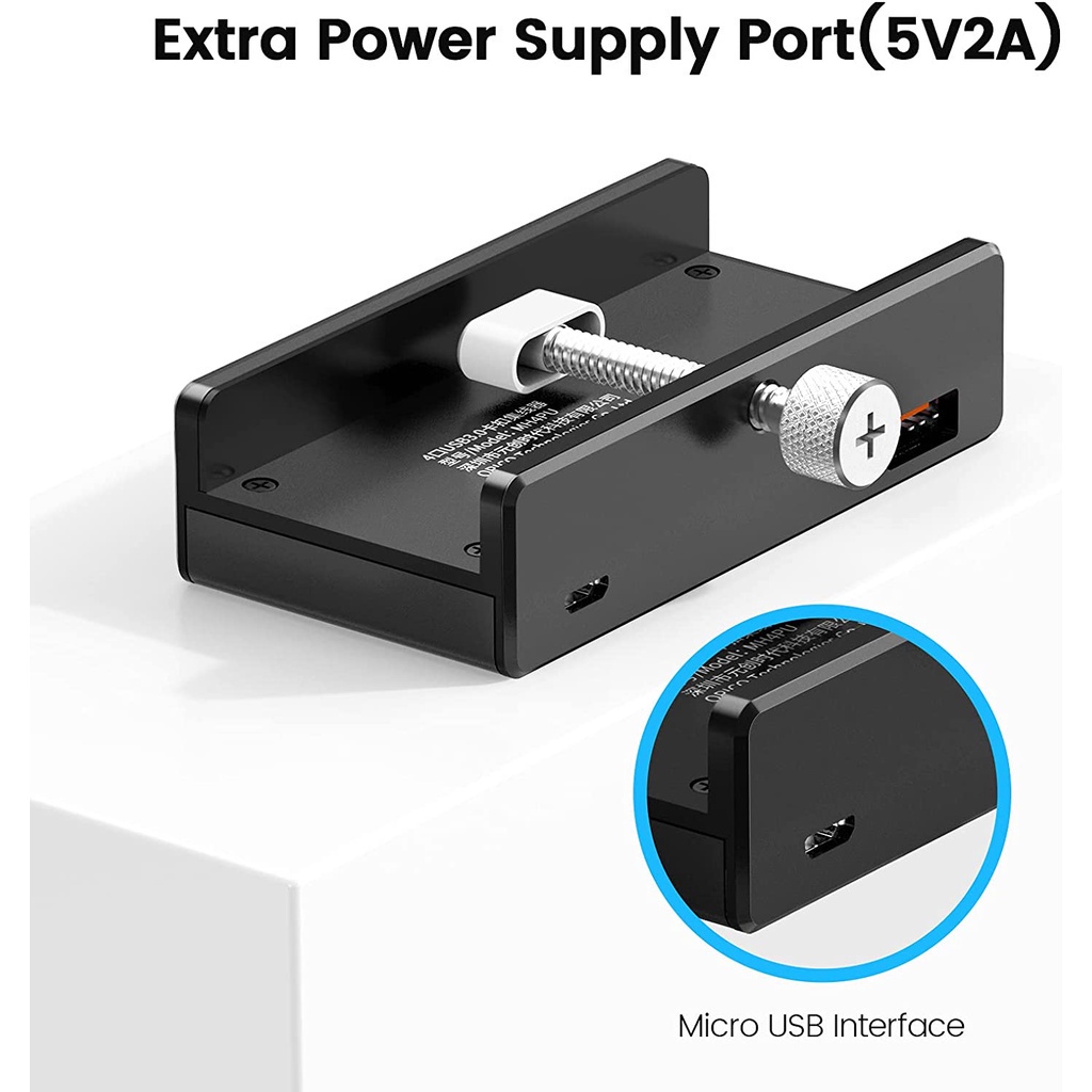 ORICO USB 3.0 Clamp Hub Aluminum 4-Port USB Hub 3.0 with Extra Power Supply Port and 150CM USB ...