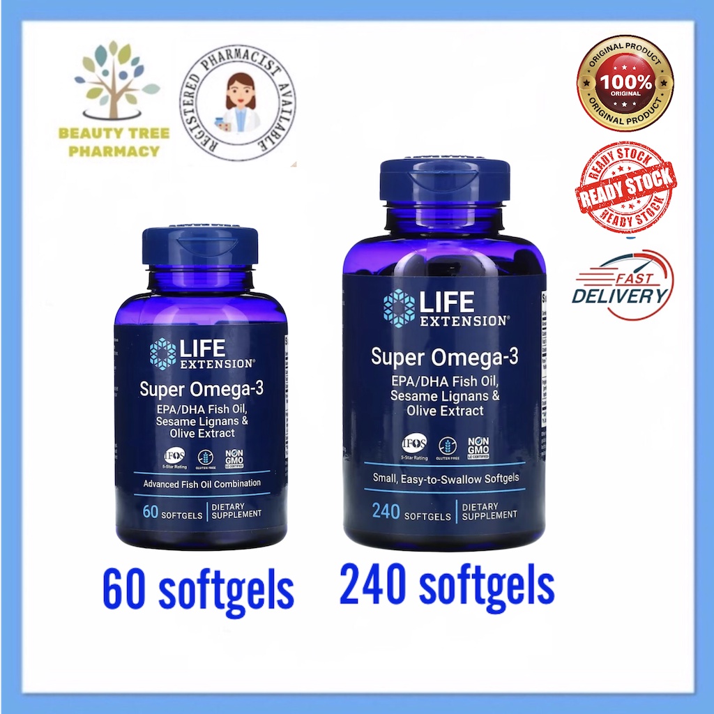 Life Extension Super Omega-3 EPA/DHA Fish Oil, Sesame Lignans & Olive Extract 60 / 240 Softgels ...
