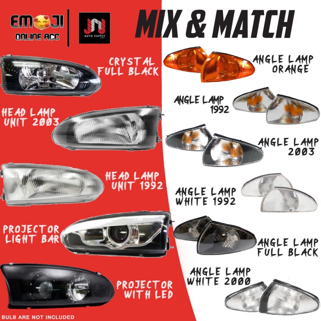 Proton wira head lamp crystal / led / projector + angle lamp orange ...