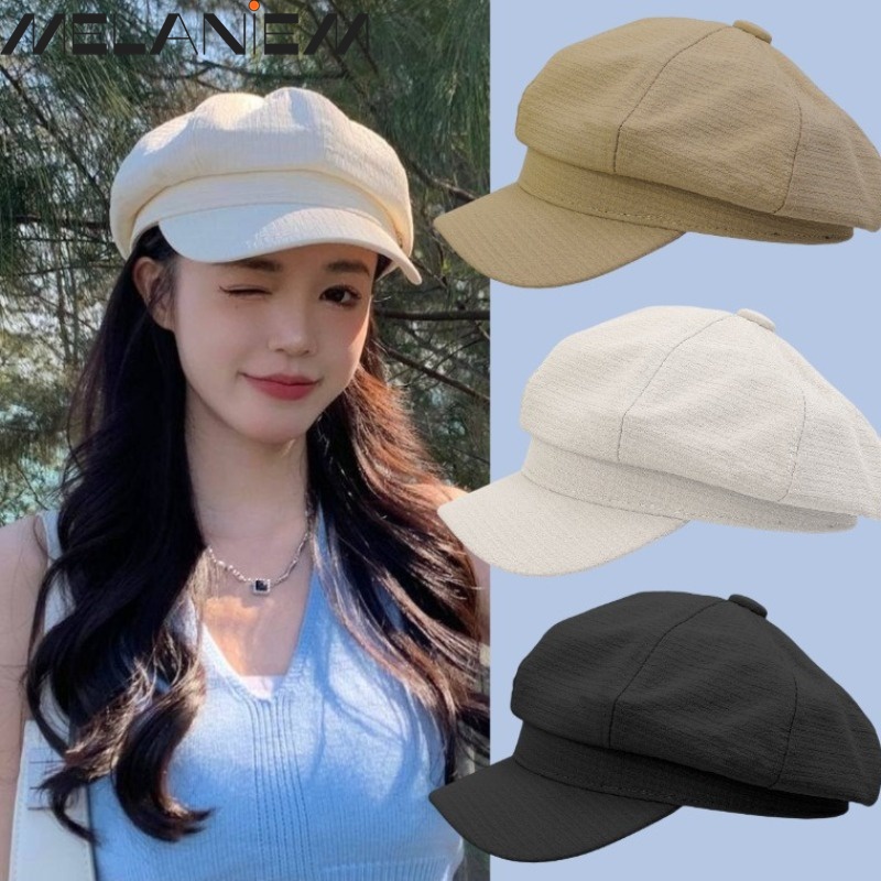 Classic Solid Color Waffle Octagonal Hat Korean INS Style Trendy For ...