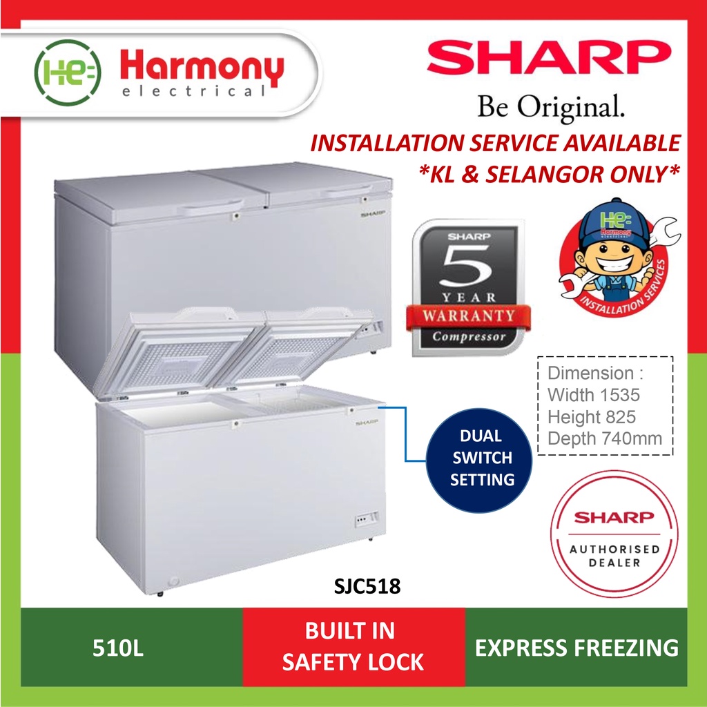 Ready Stocks !! (FREE DELIVERY + INSTALL KL) SHARP SJC518 Chest Freezer ...