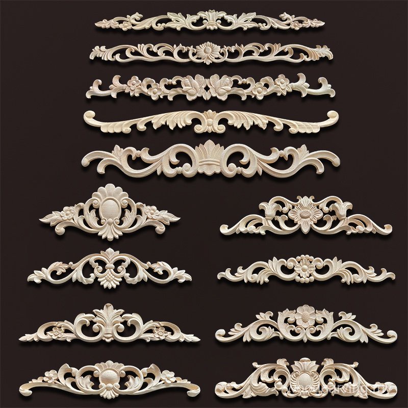 Wood Decorative Long Carved Onlay Applique Decal Floral Decoration For ...
