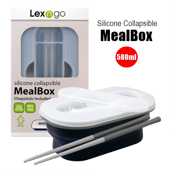 Lexngo Collapsible Silicone Bento Lunch Box - Container with Chopsticks ...