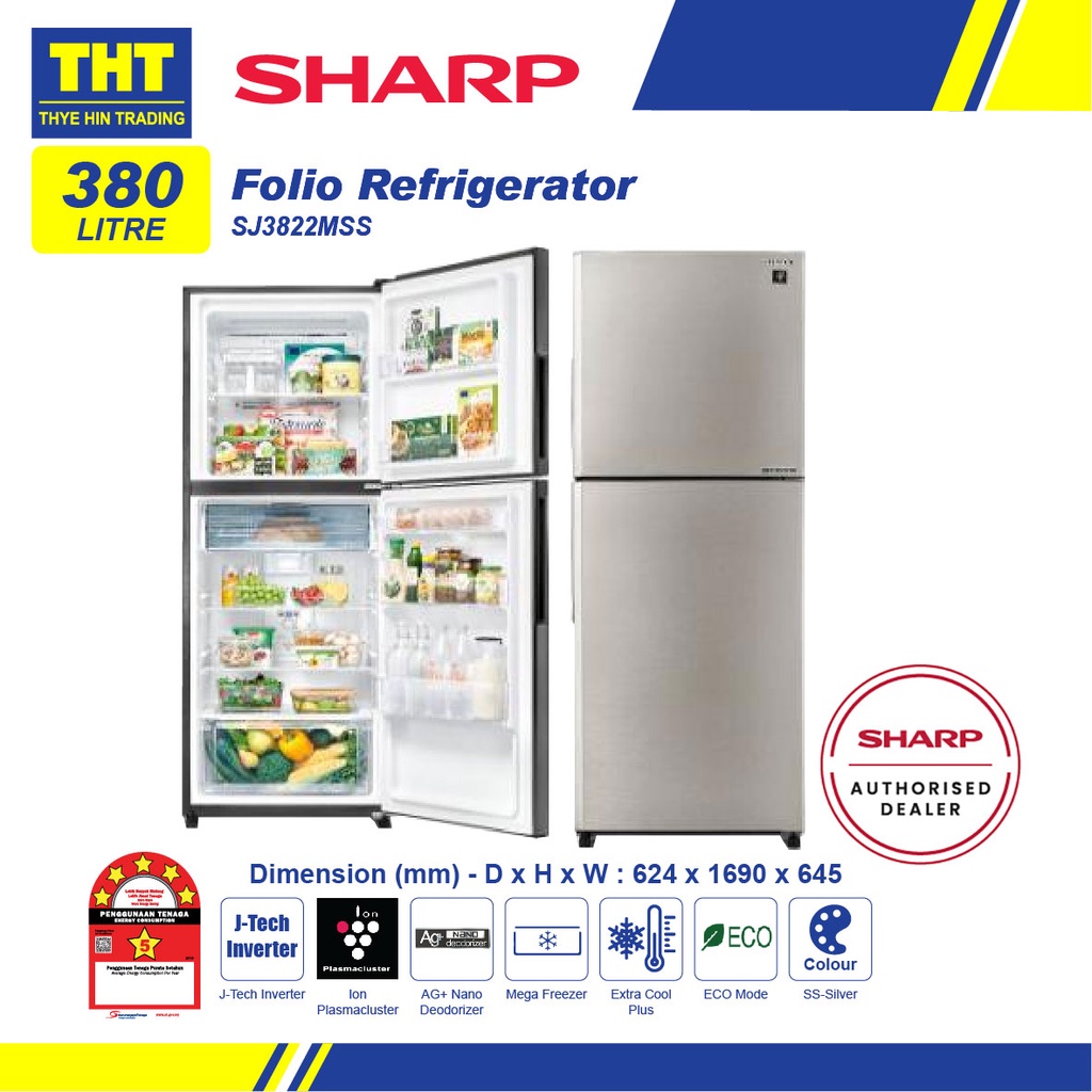 Sharp 380L Inverter Folio Refrigerator SJ3822MSS | Shopee Malaysia