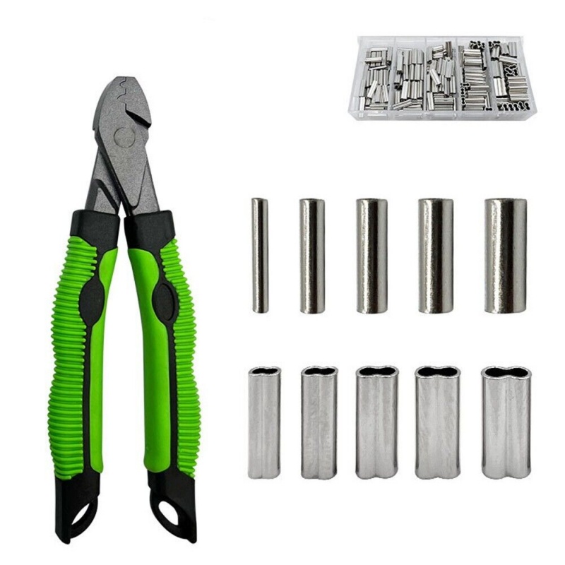 Fishing Wire Rope Crimping Tool with 250Pcs 5 Sizes Copper Crimps ...