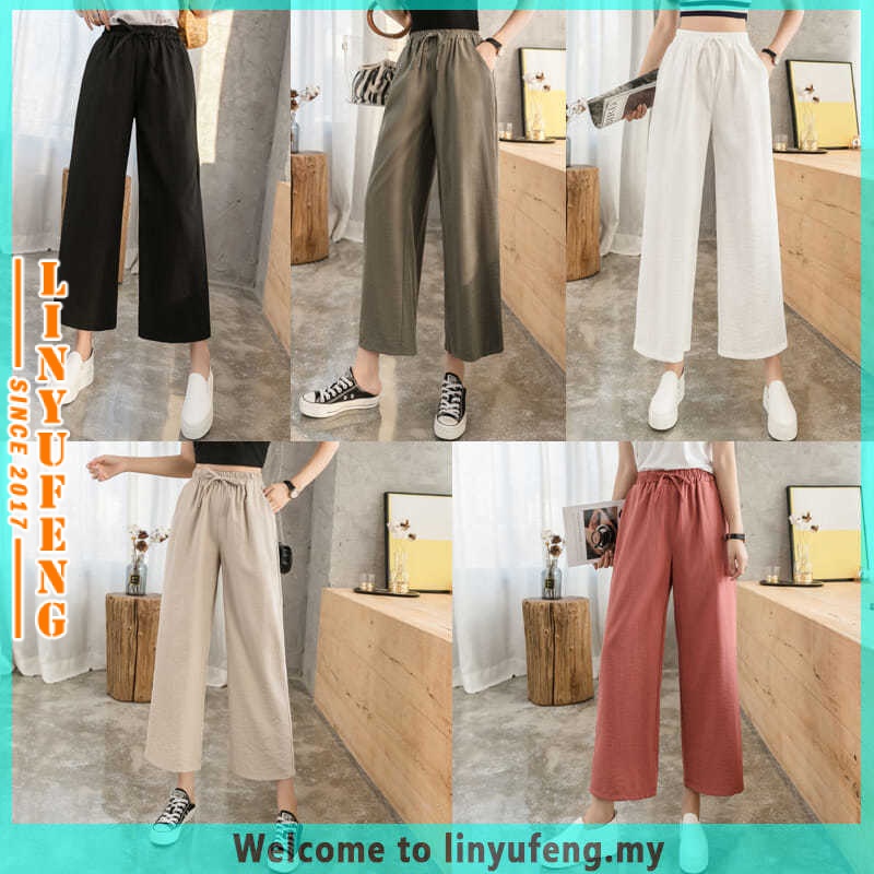 🌈Free Shipping S-4XL Wide Leg Pants Women Casual Long Linen & Cotton ...
