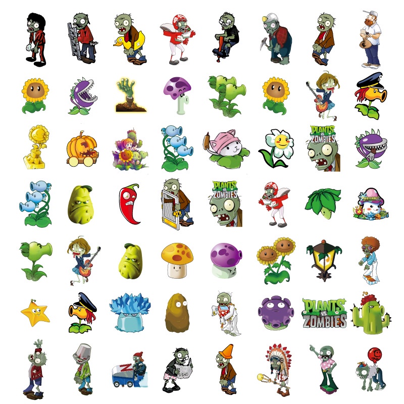 60 Pcs Plants Vs. Zombies Game Stickers Halloween Children's Cartoon ...