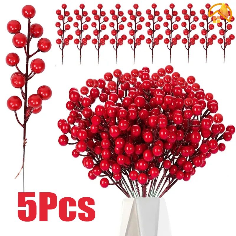 5Pcs Christmas Artificial Red Berries DIY Wreath Fake Berry Flower ...