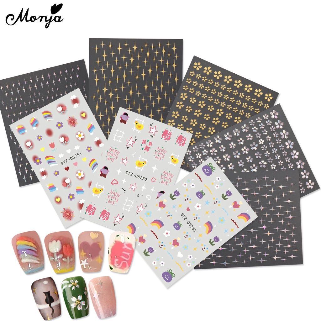 Monja Nail Appliques Nail Art Stickers Mixed Cute Dopamine Star Flowers ...
